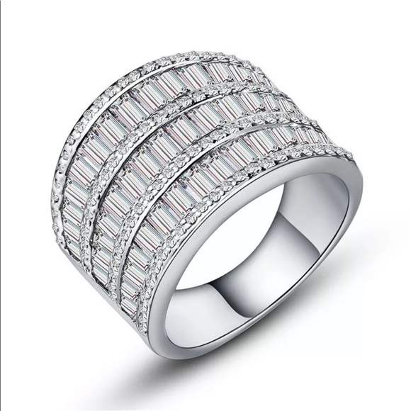 Jewelry | Sterling Silver White Sapphire Wide Wedding Ring | Poshmark